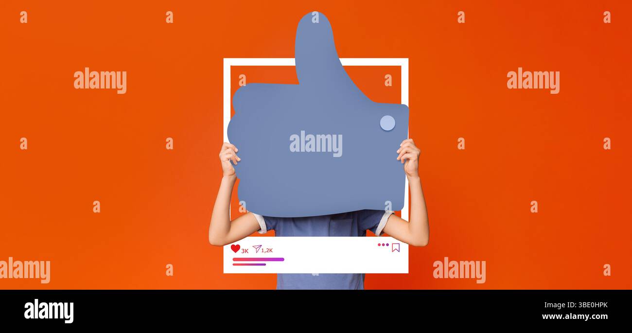 Influencer celebrates success with thumbs up in vibrant social media ...