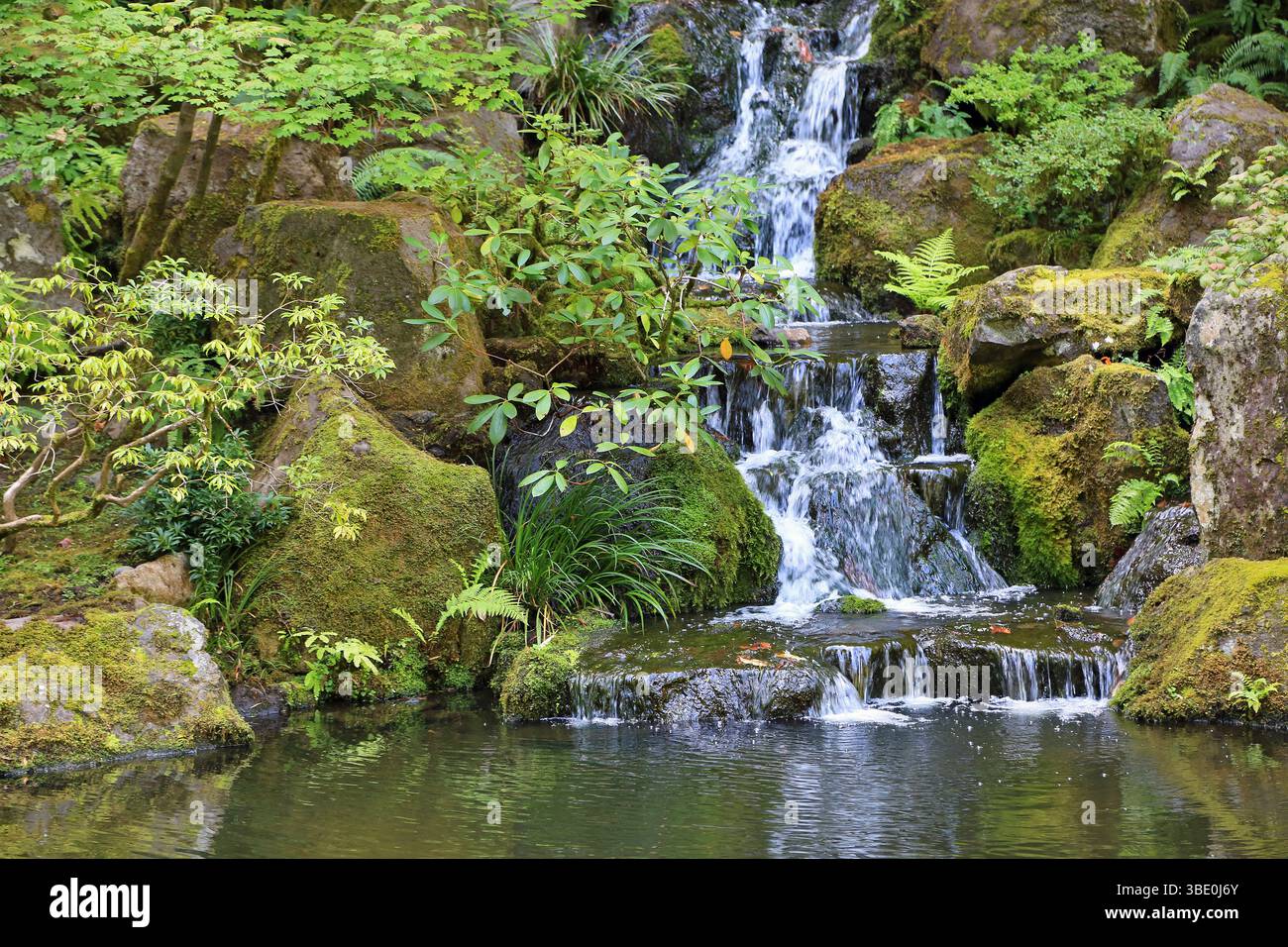 Heavenly Falls cliff - Portland Japanese Garden, Oregon Stock Photo - Alamy