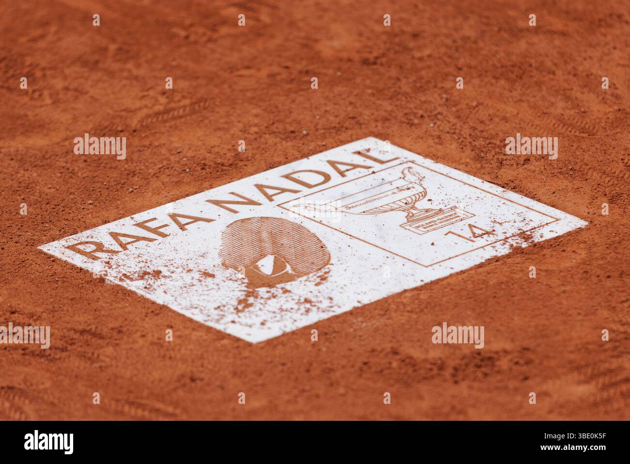 Detailed view of the on-court plaque dedicated to Rafael Nadal during ...