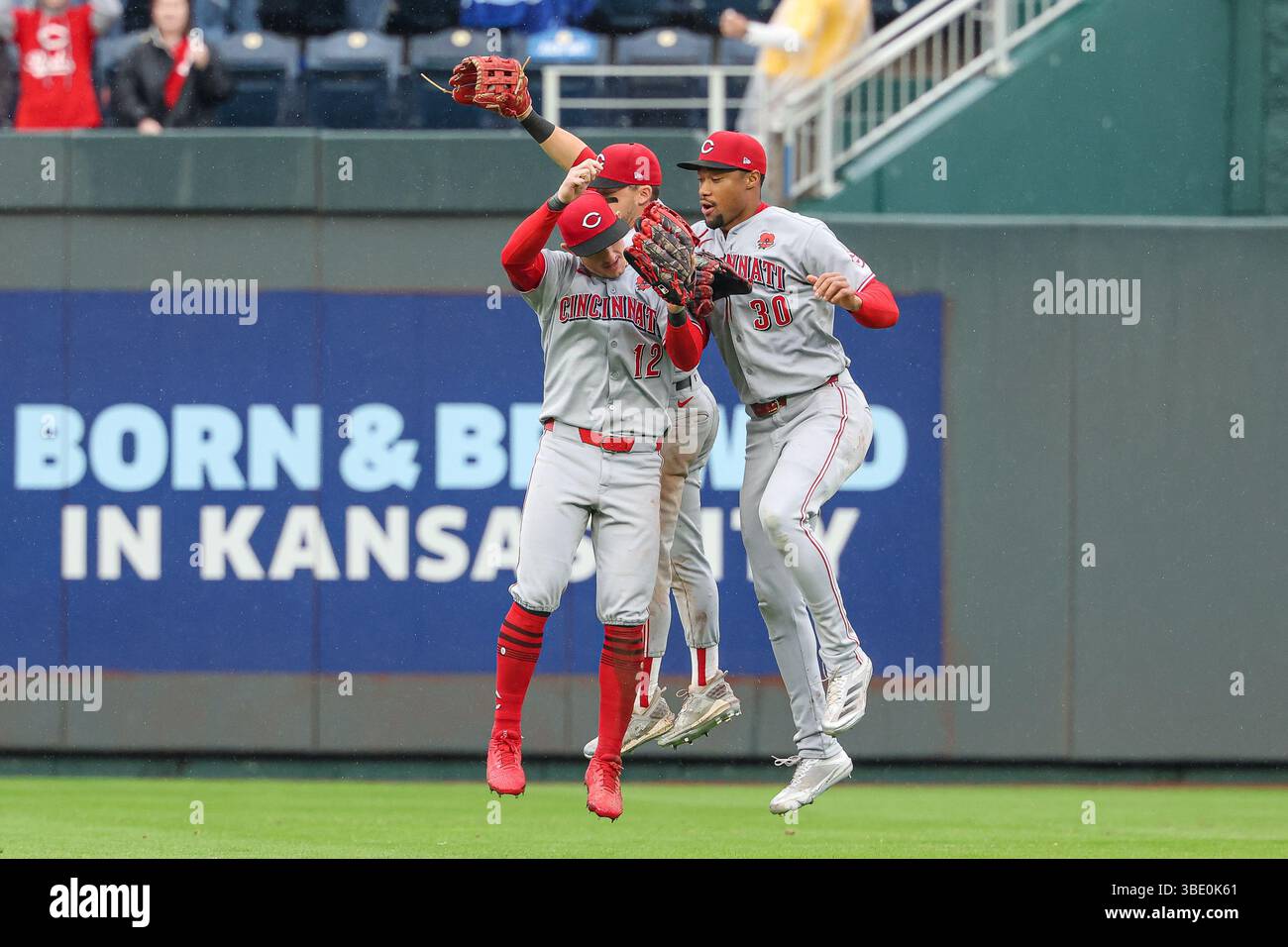 Kansas City, MO, USA. 26th May, 2025. Cincinnati Reds left fielder ...