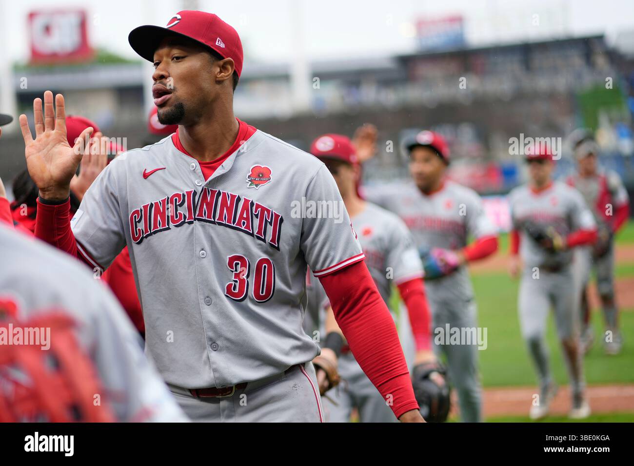 Cincinnati Reds' Will Benson celebrates with teammates after their ...