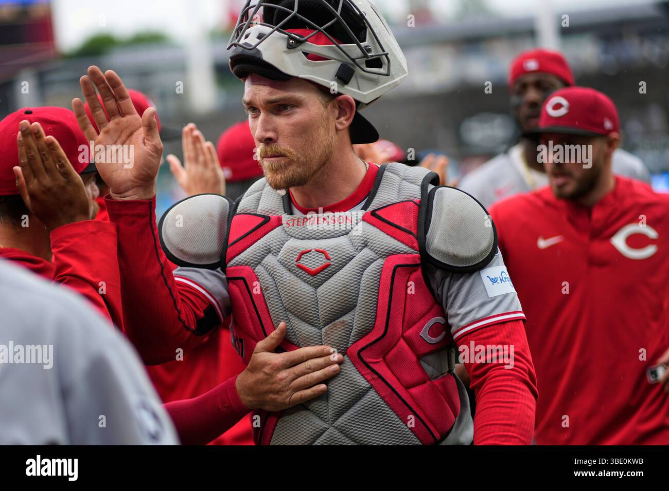 Cincinnati Reds' Will Benson celebrates with teammates after their ...