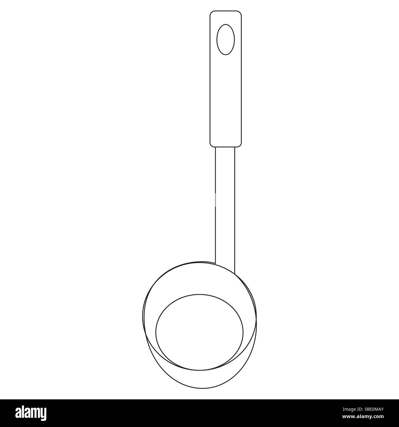 Simple ladle silhouette. Black and white sketch. Round deep scoop. Long ...