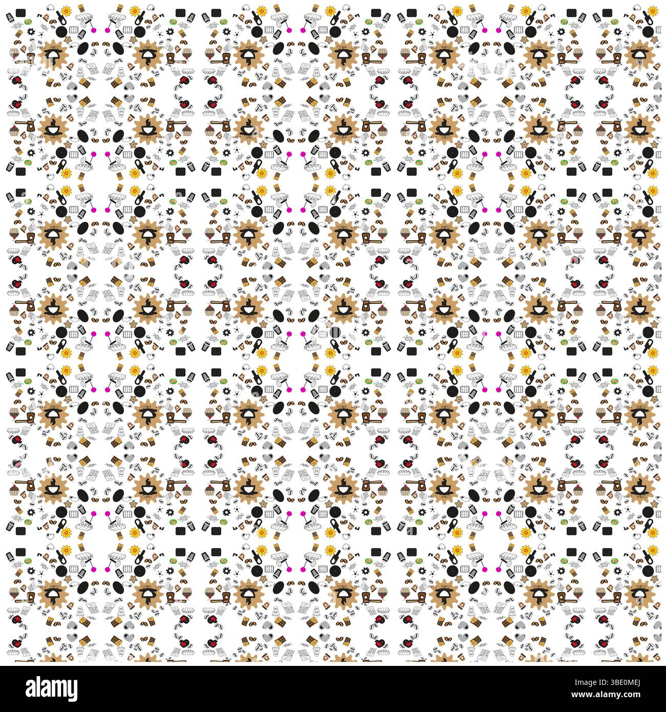 Gear seamless pattern. Coffee machine collage. Vector caffeine ...