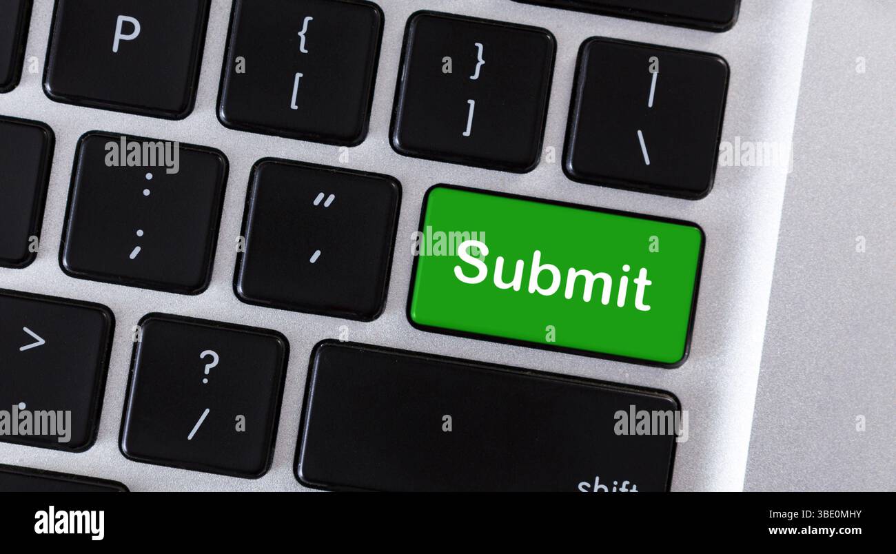 Word Submit on green button of keypad Stock Photo - Alamy