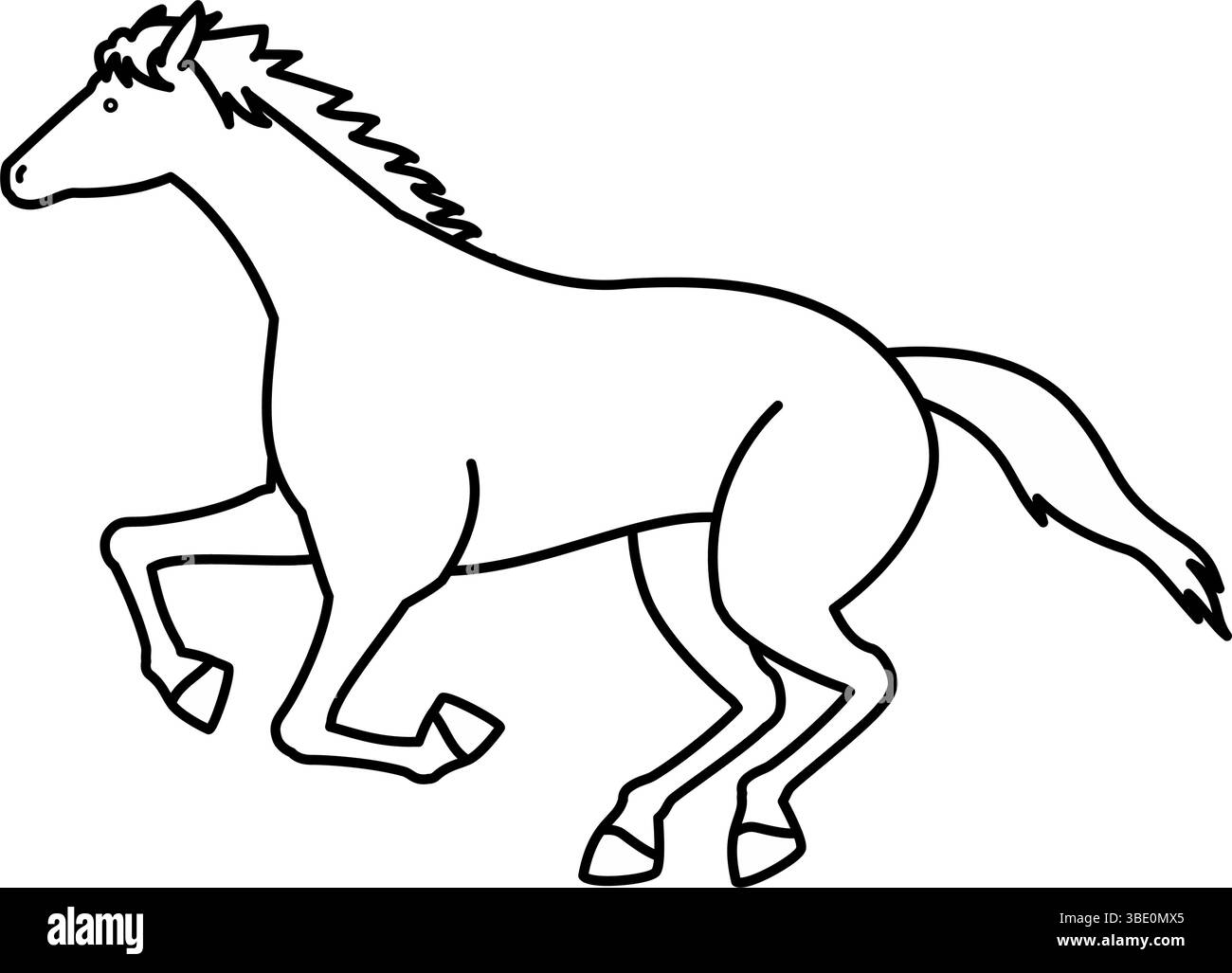 Simple line drawing of a running horse, black and white illustration ...