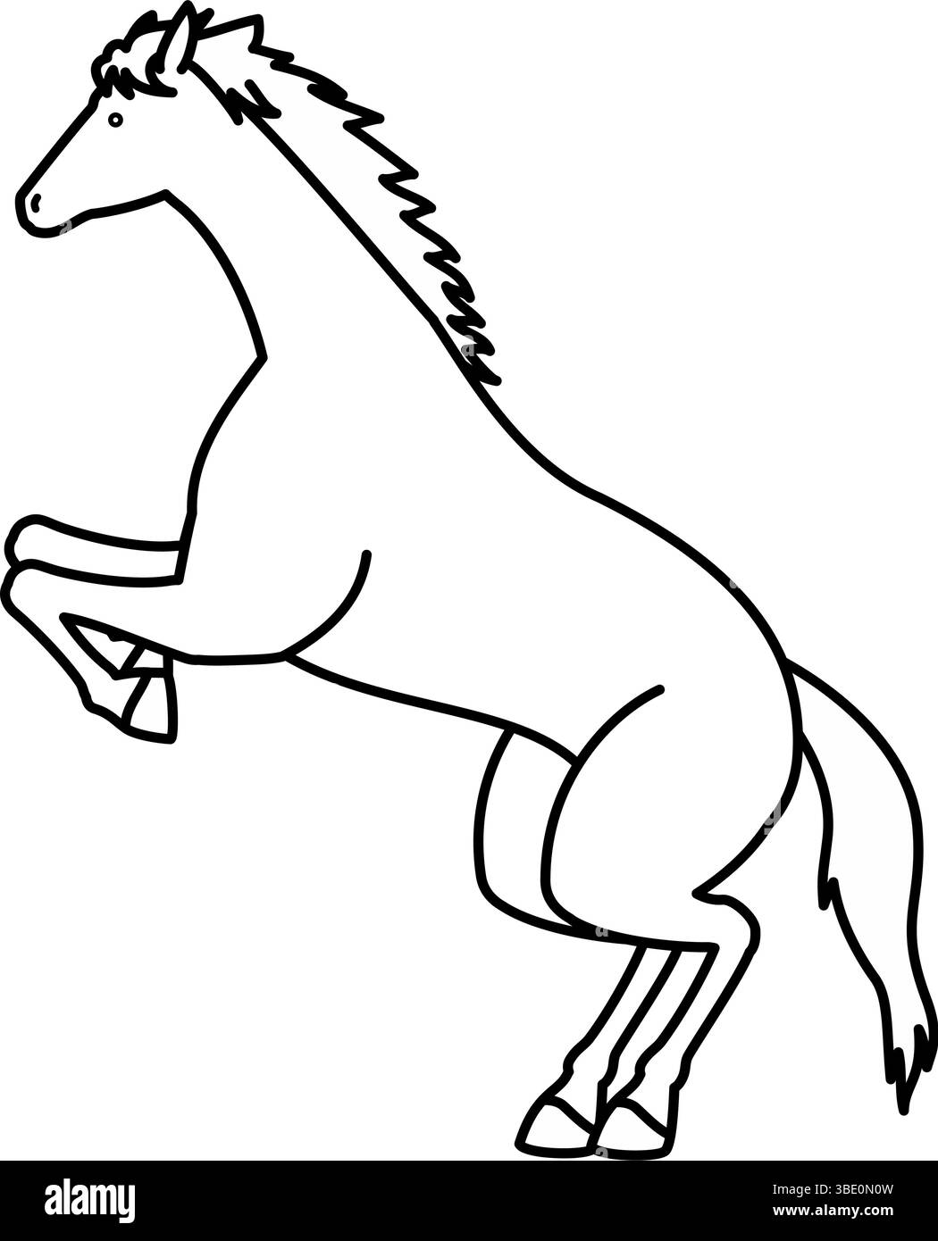 Simple line drawing of a horse standing up to jump, black and white ...