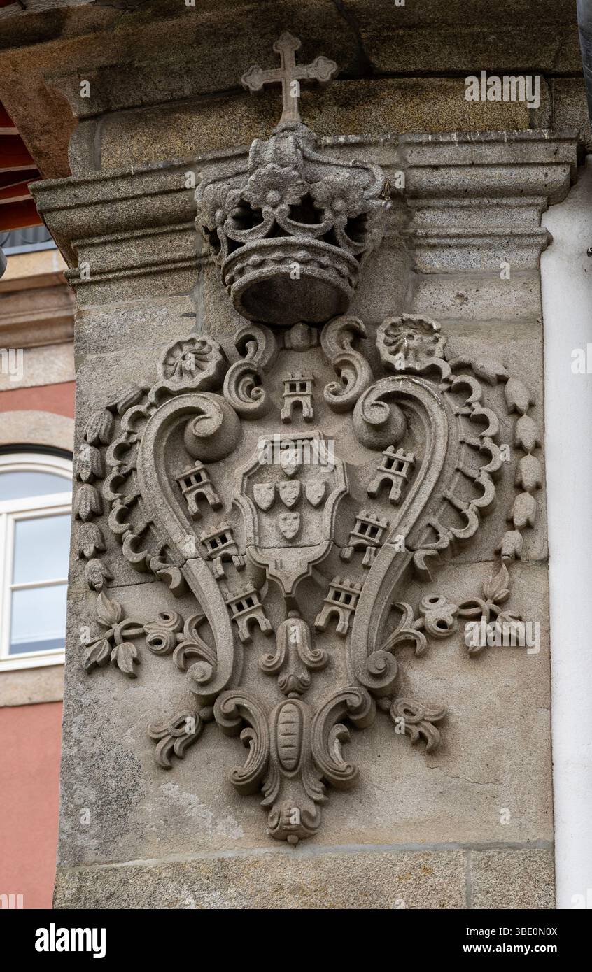 Portuguese royal coat of arms with imperial crown, cross, seven castles ...