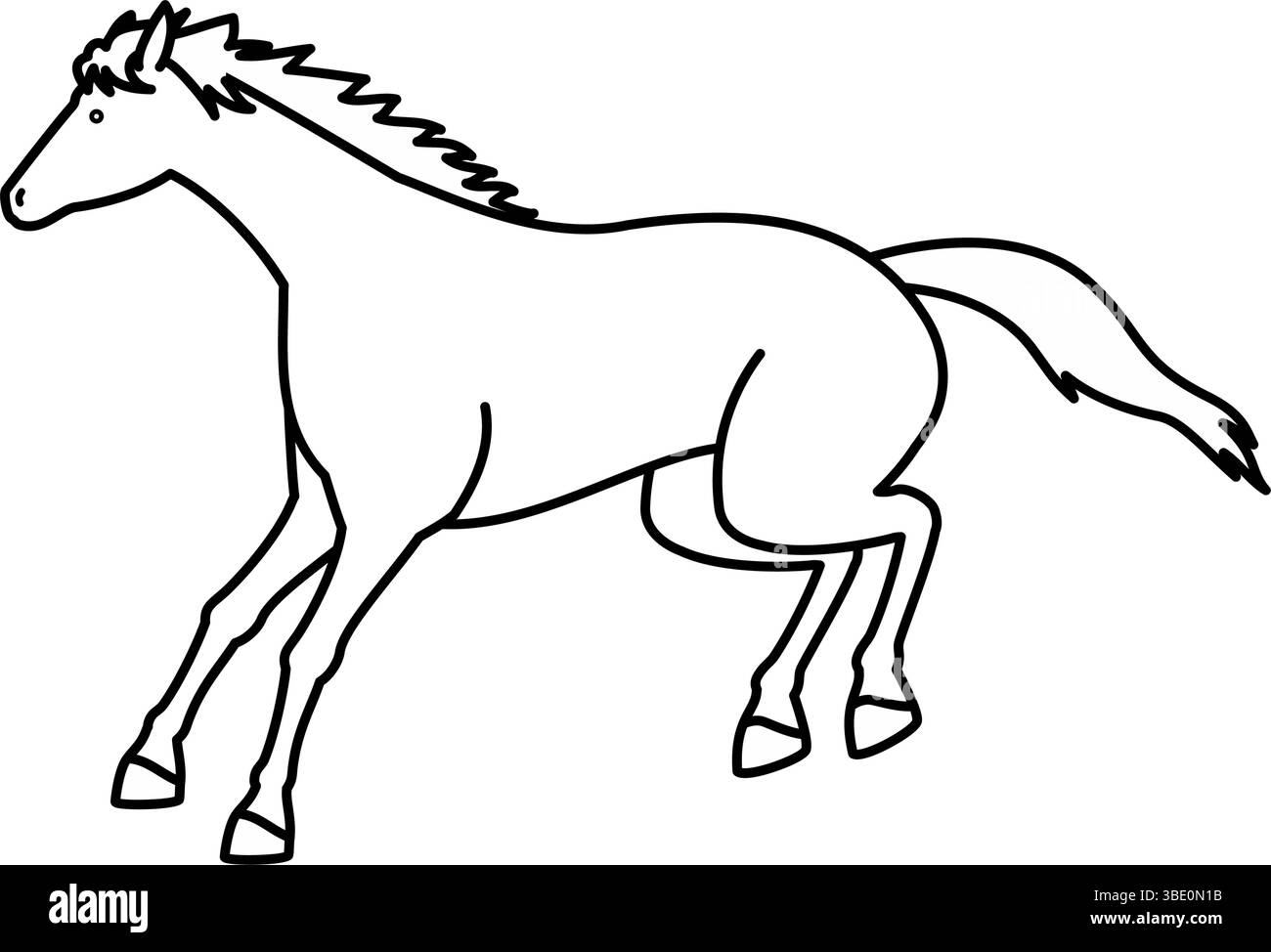 Simple line drawing of a running horse, black and white illustration ...