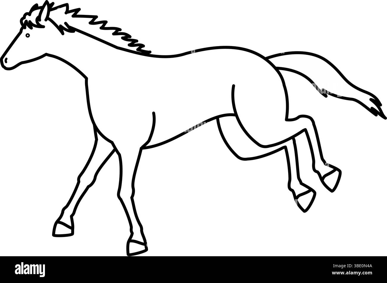 Simple line drawing of a running horse, black and white illustration ...
