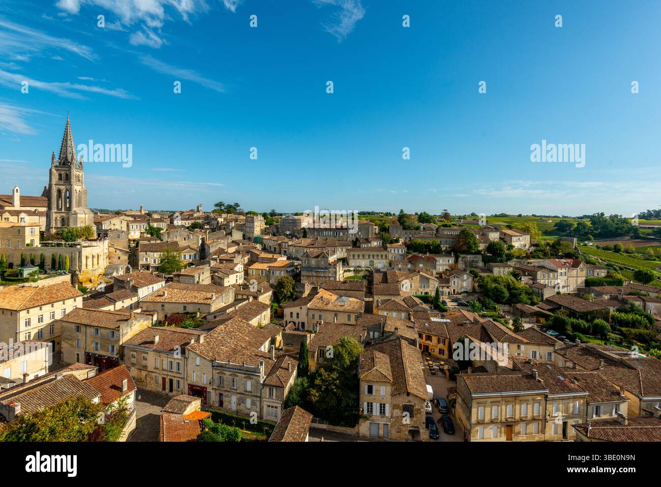 Aerial view of Saint-Émilion village and its church. St-Émilion ...