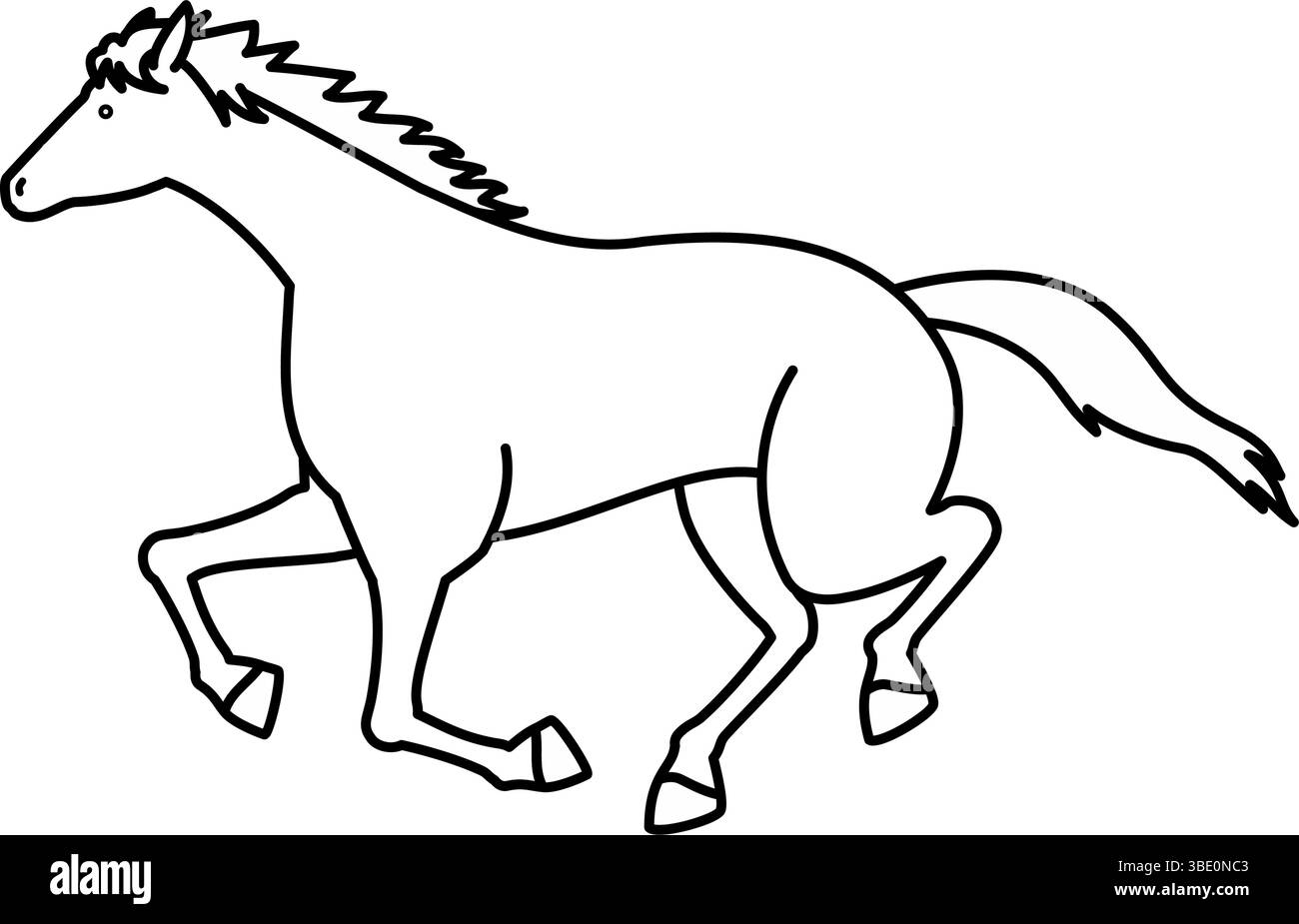 Simple line drawing of a running horse, black and white illustration ...