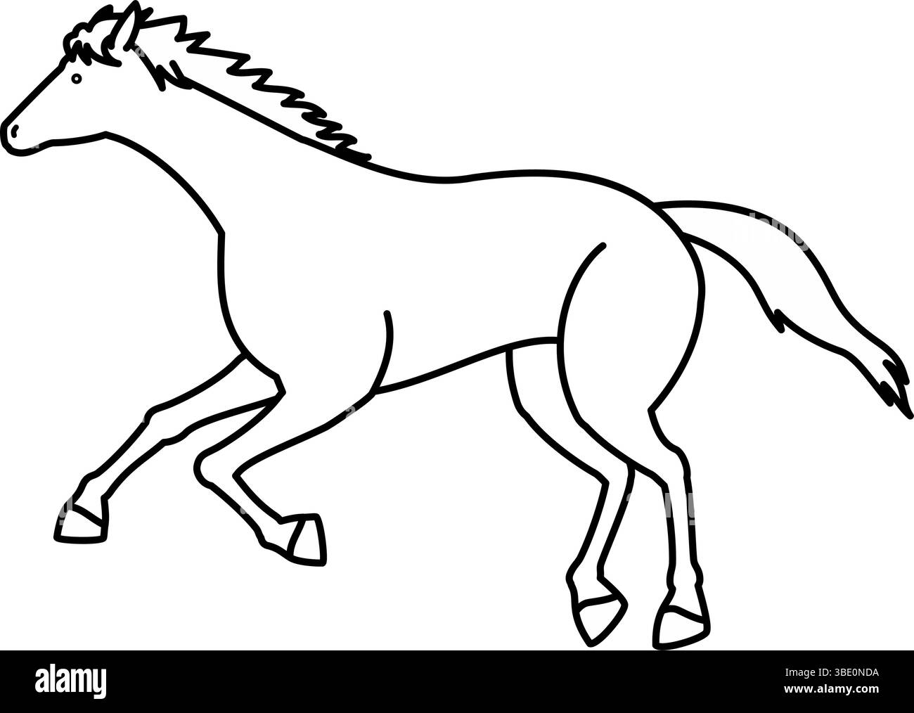 Simple line drawing of a running horse, black and white illustration ...