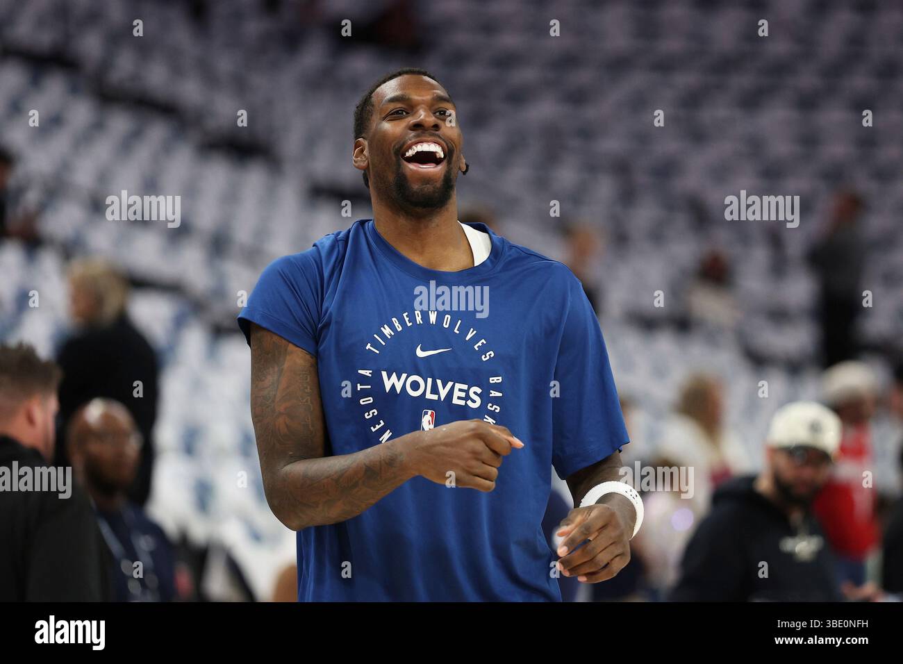 Minnesota Timberwolves center Naz Reid warms up before Game 4 of the ...