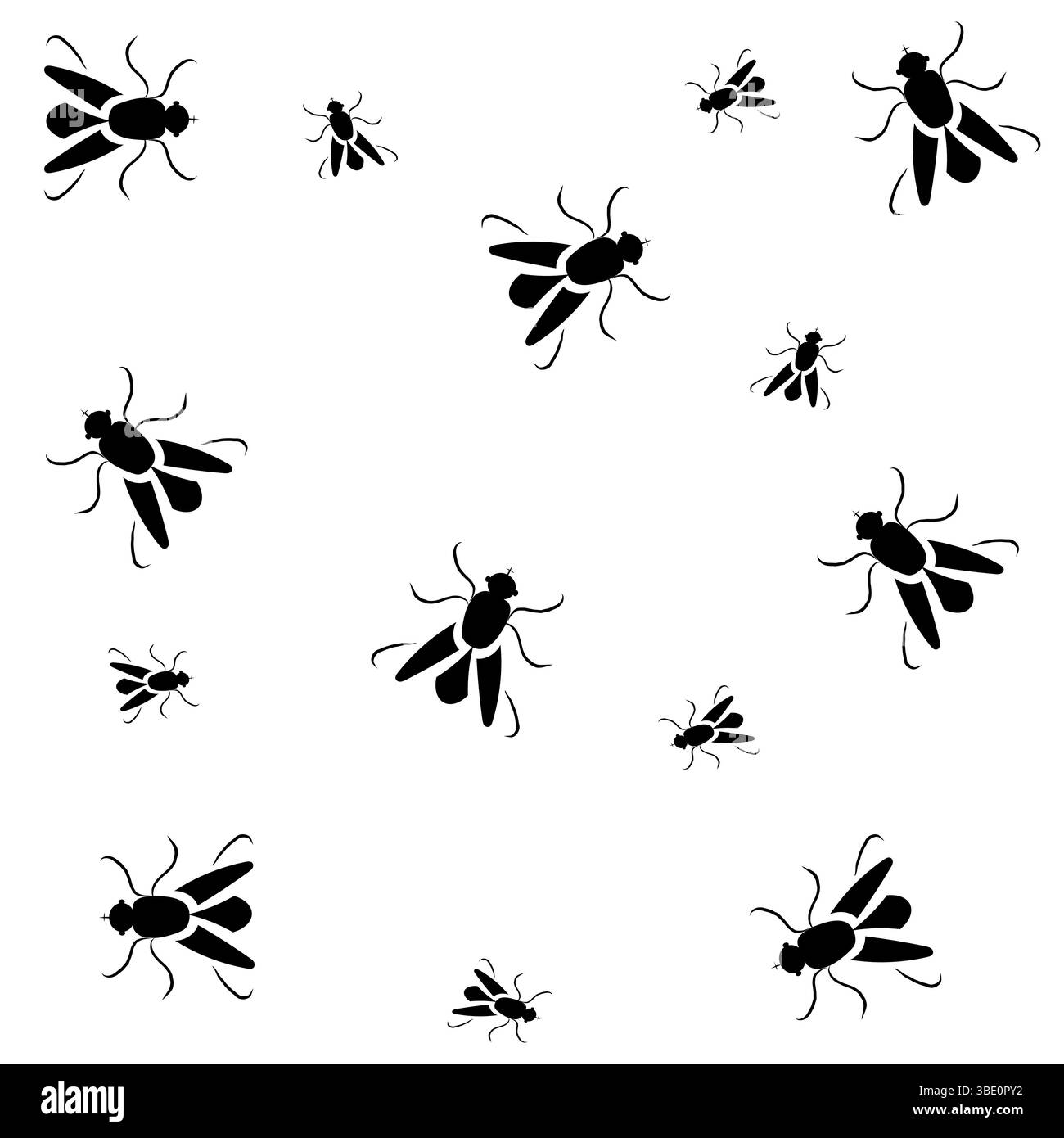 Fly silhouette pattern. Multiple insect shapes. Black vector icons ...