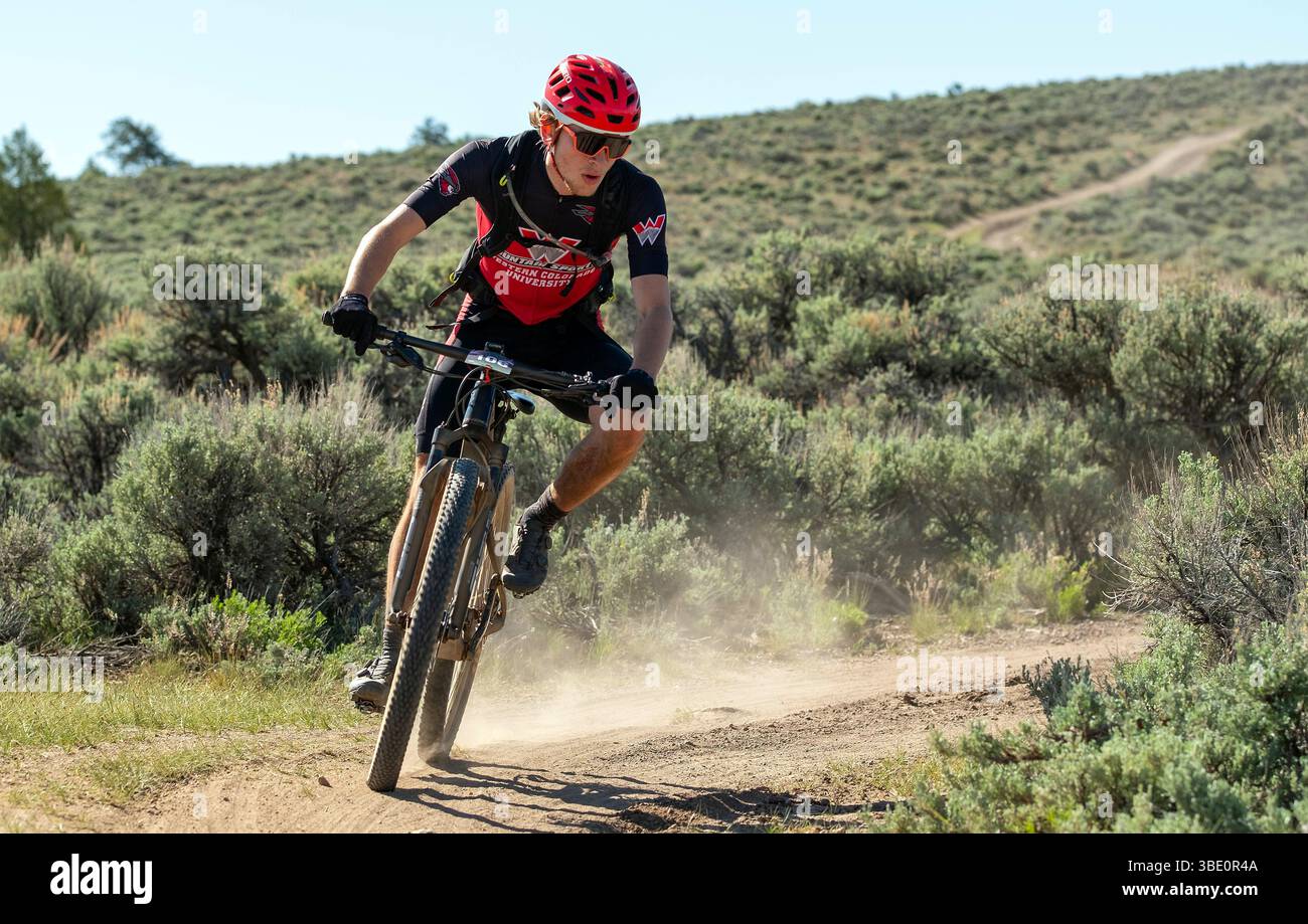 May 25, 2025. Mountain bike cyclists crosses through high desert ...