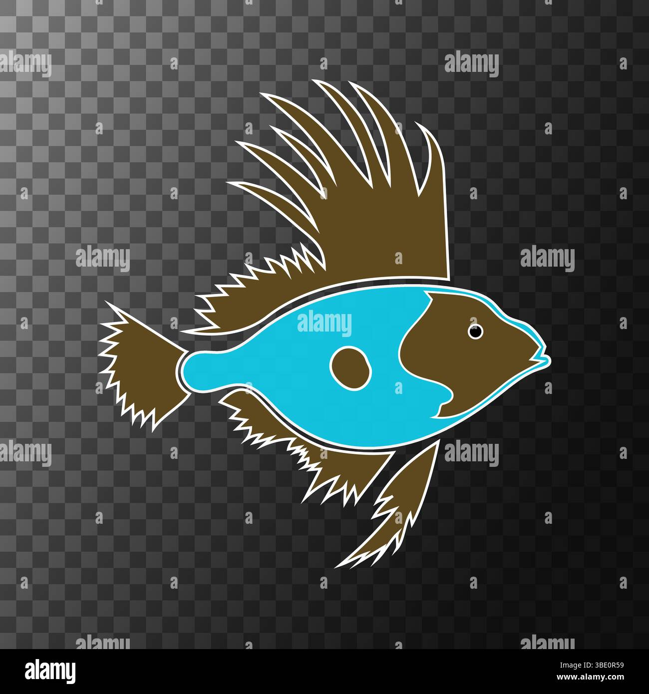 Stylized fish illustration. Blue brown colors. Spiky fin details ...