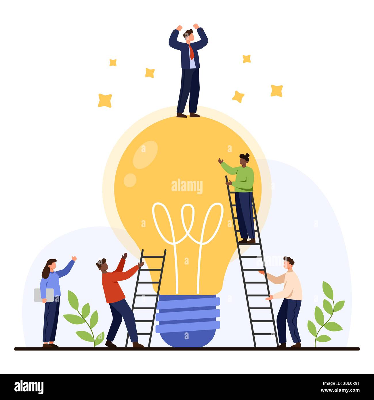 Business people collaborating to achieve creative success climbing ...