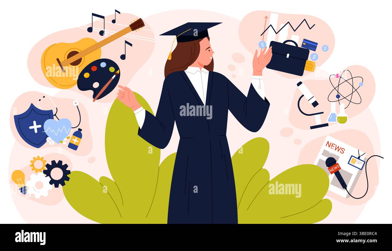 Future profession and career choice by graduate. Young woman in ...