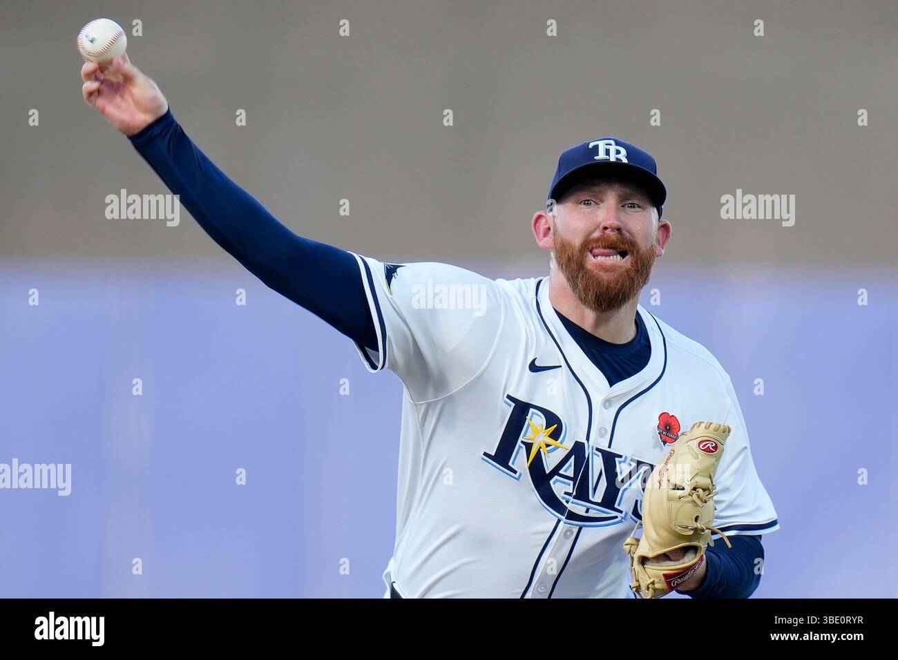Tampa Bay Rays pitcher Zack Littell delivers to the Minnesota Twins ...