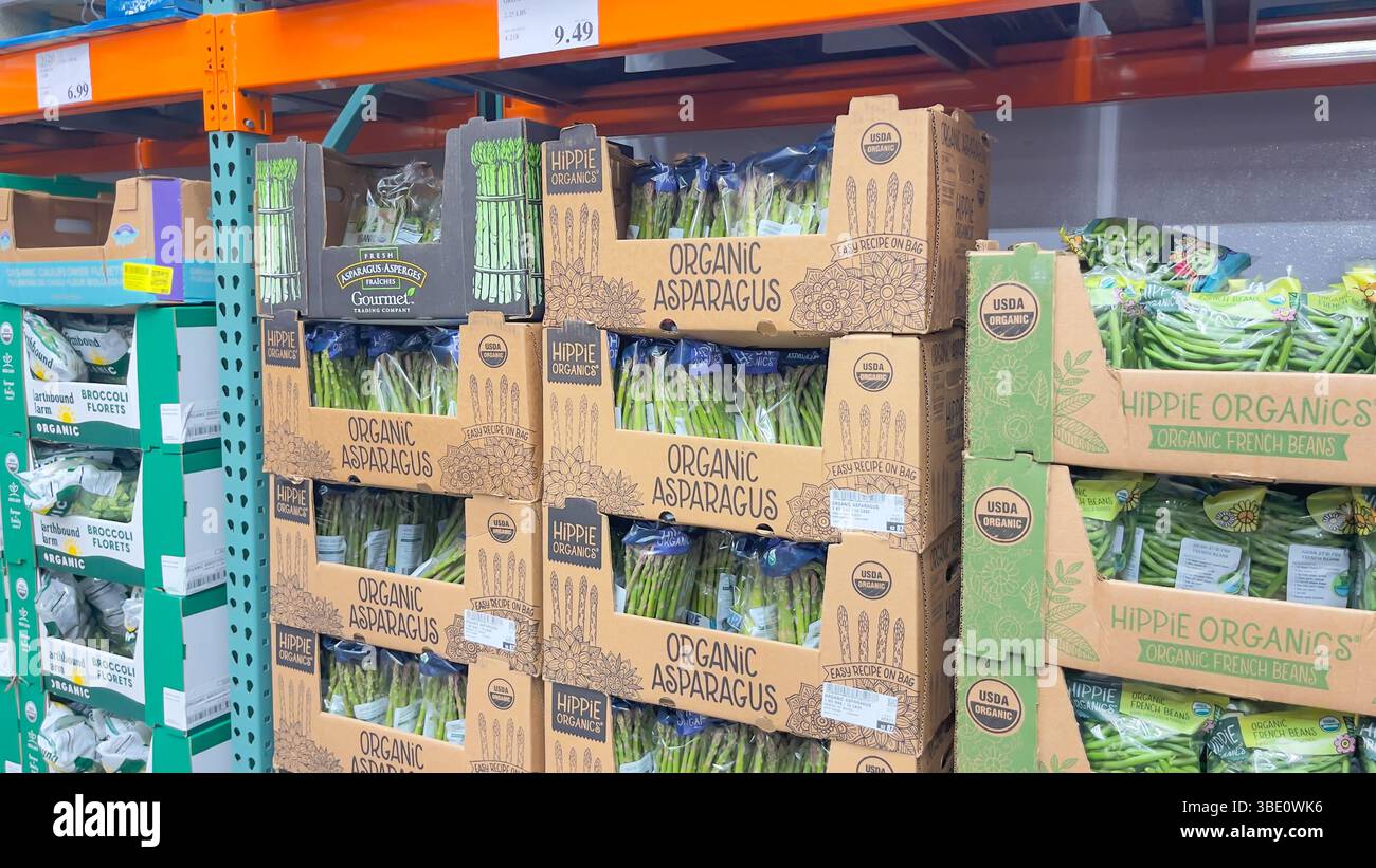 Inside Costco Wholesale Store. Fresh produce in cooler section Stock ...