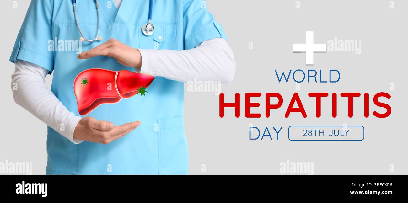 Banner for World Hepatitis Day with doctor on light background Stock ...