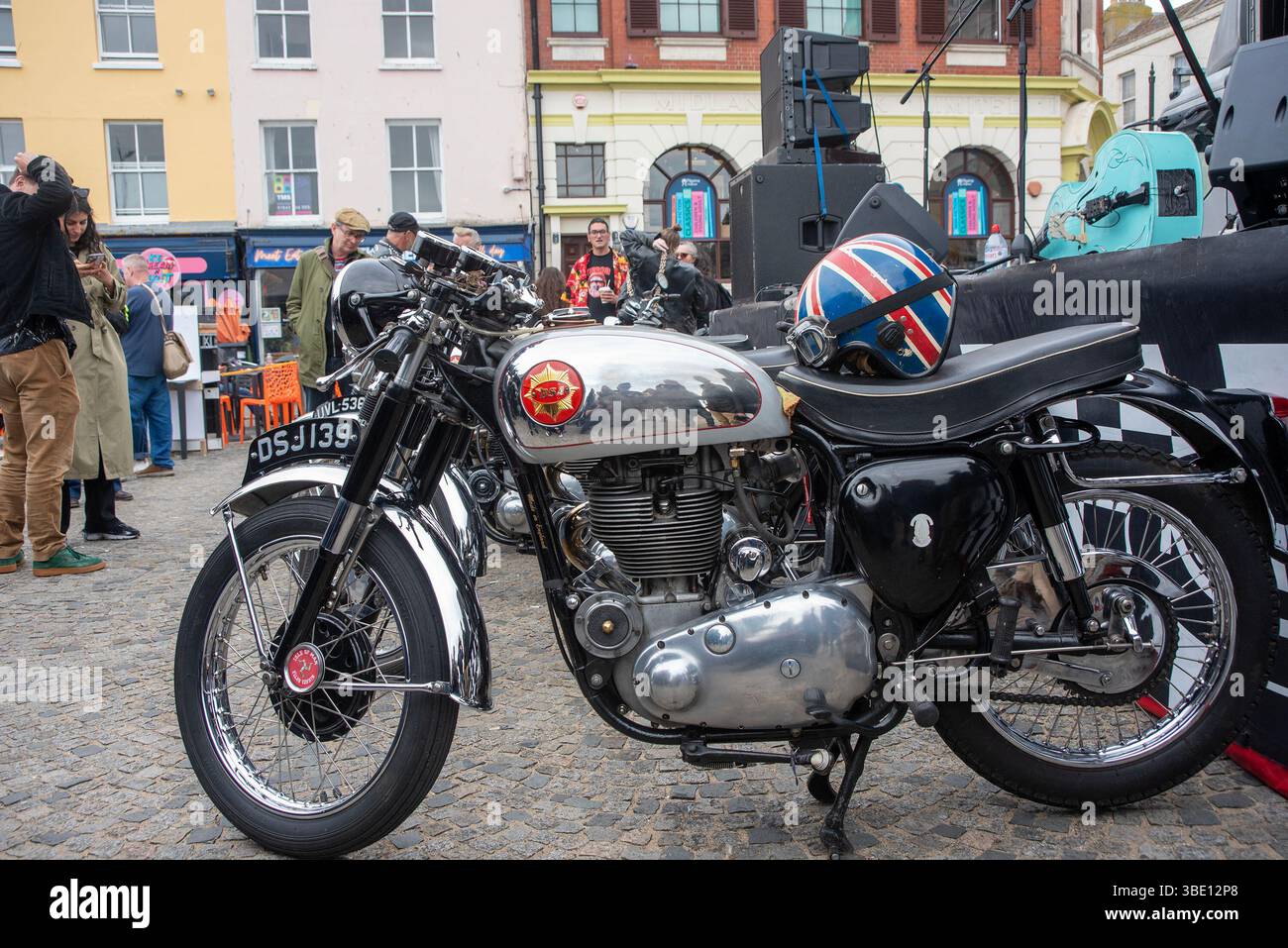 Margate, UK. 26th May, 2025. A BSA motorbike parked at the Margate ...