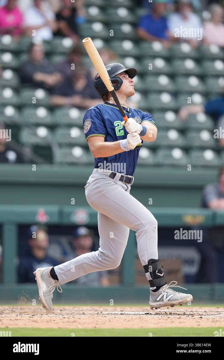 Casey Cook (2) of the Hub City Spartanburgers at bat in a South ...