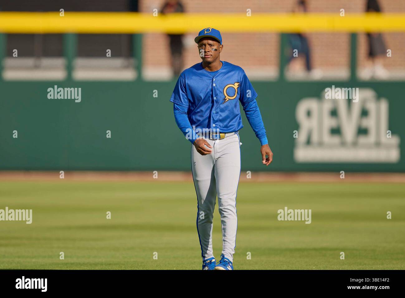 Omaha Storm Chasers third baseman Tyler Tolbert (3) warms up in the ...