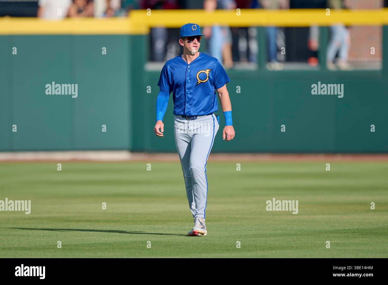 Omaha Storm Chasers shortstop Cam Devanney (24) warms up in the ...