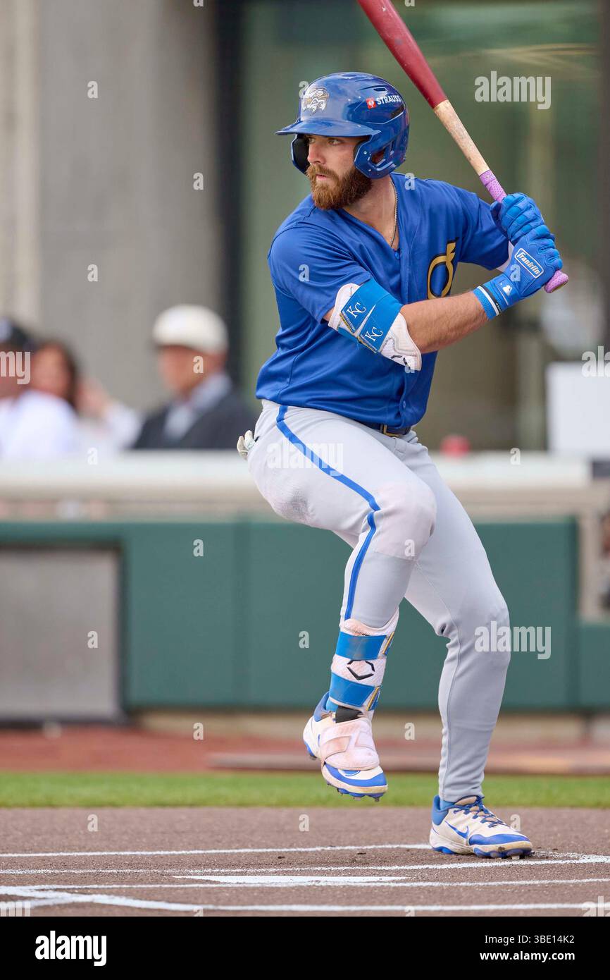 Omaha Storm Chasers center fielder John Rave (2) at bat against the ...