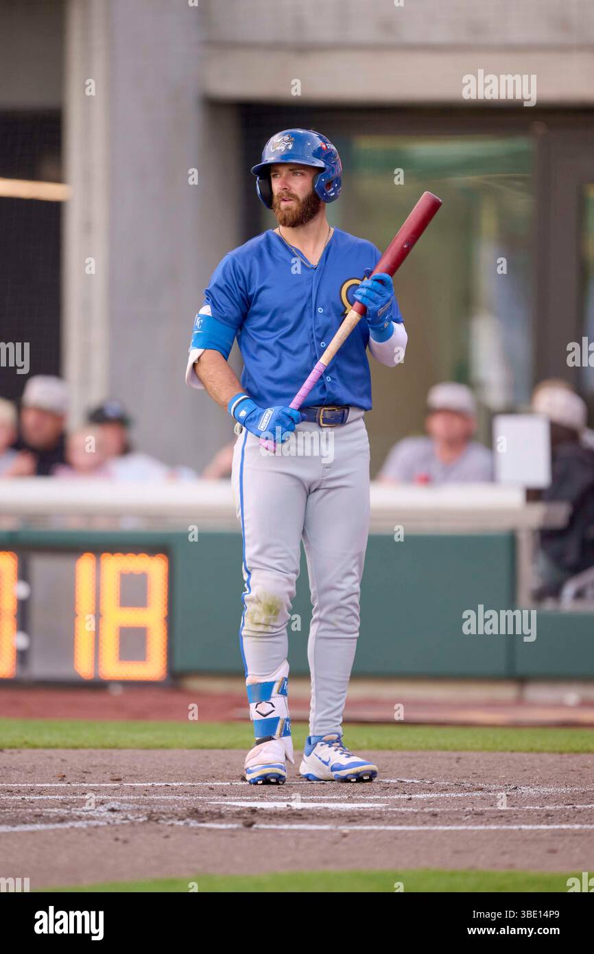 Omaha Storm Chasers center fielder John Rave (2) at bat against the ...