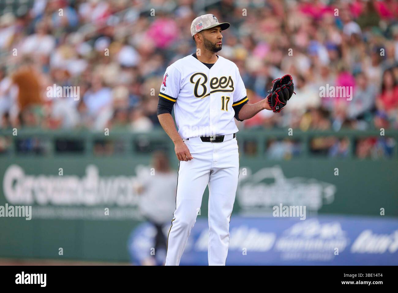 Salt Lake Bees reliever Endrys Briceno (17) during the game against the ...
