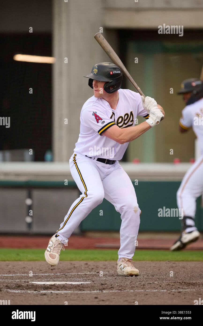Salt Lake Bees right fielder Tucker Flint (34) at bat against the Omaha ...