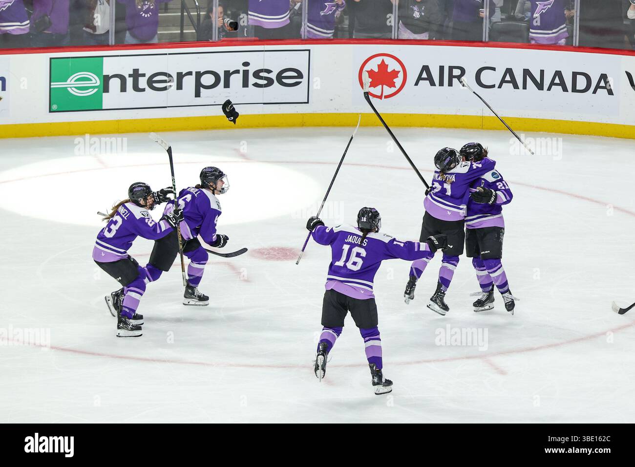 May 26th, 2025: The Minnesota Frost celebrate winning the PWHL Walter Cup on an overtime goal by ...