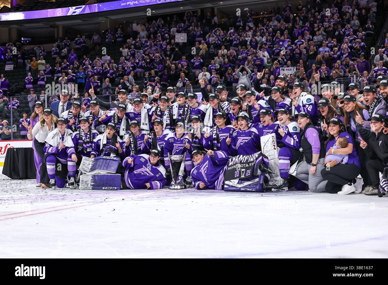 May 26th, 2025: The Minnesota Frost pose for a photo after winning the Walter Cup after a PWHL ...