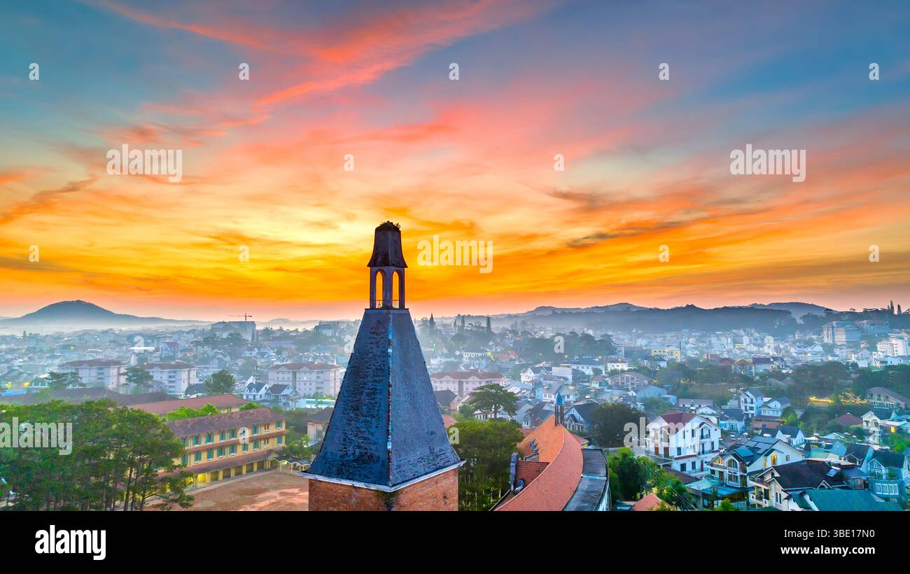 Aerial view of Da Lat Pedagogy college with ancient French architecture ...