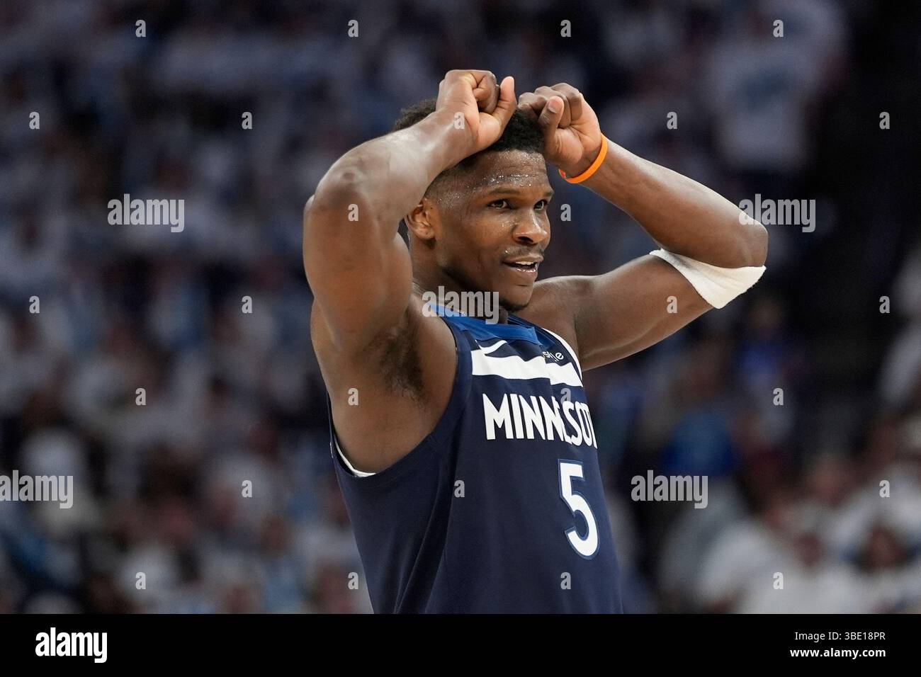 Minnesota Timberwolves guard Anthony Edwards (5) reacts during the ...