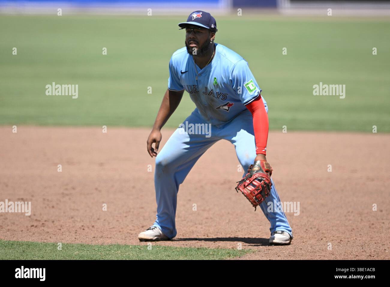 Toronto Blue Jays first baseman Vladimir Guerrero Jr. sets up for a ...
