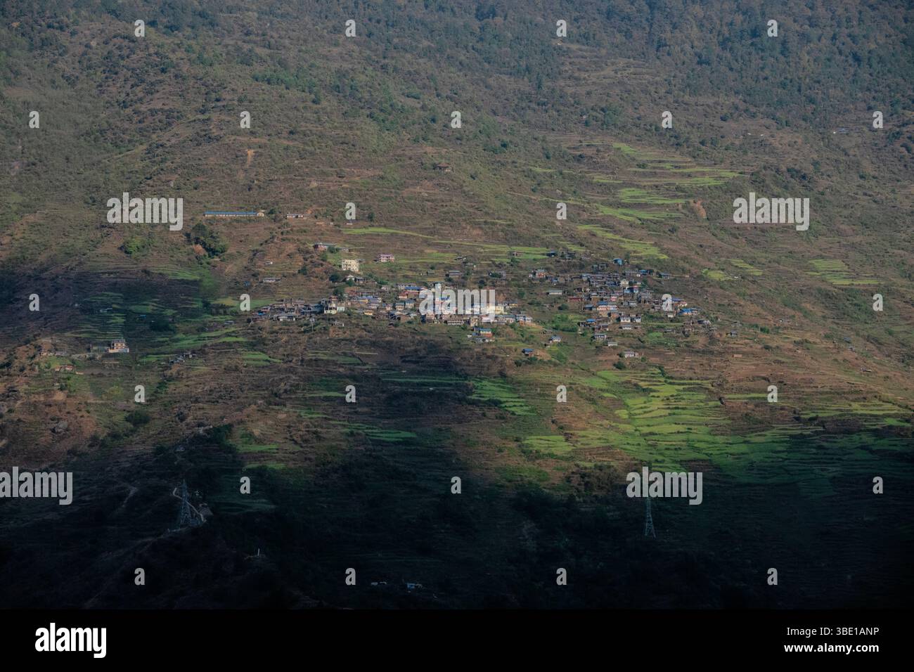 View of Thuman village, Tamang Heritage Trail, Thuman, Nepal Stock ...