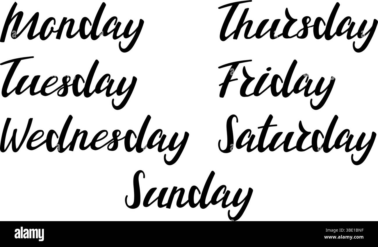 Handwritten days of the week in elegant cursive font, perfect for ...