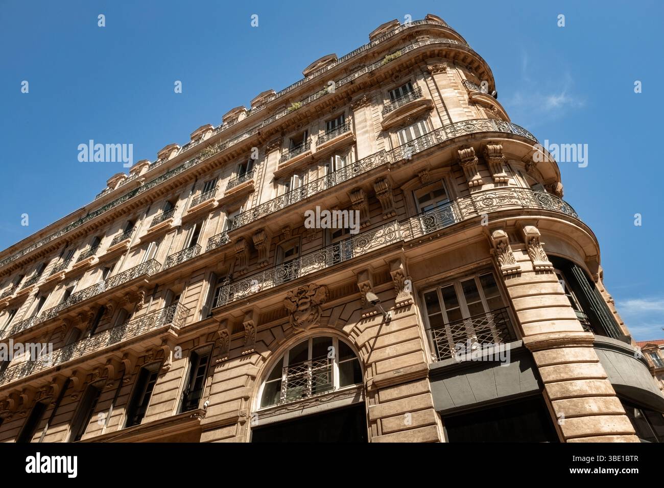 Traditional french architecture typical building view against the blue ...