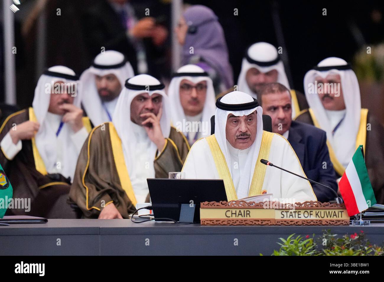 Kuwait's Crown Prince Sheikh Sabah Khalid Al Sabah, speaks during the ...
