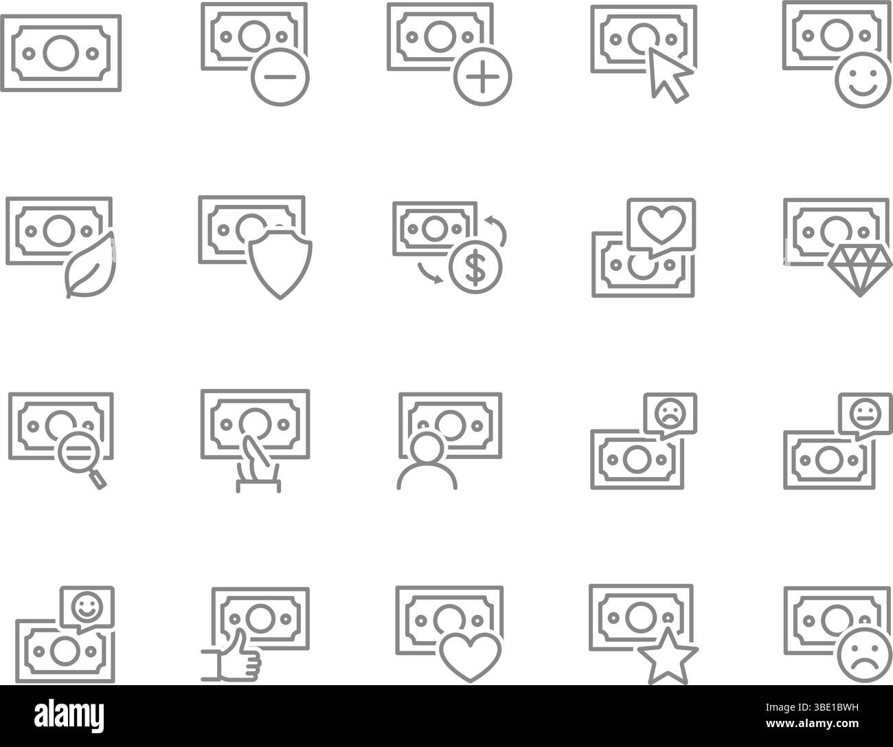 Set of money line icon. Flying cash, banknotes, stack of money, dollar ...