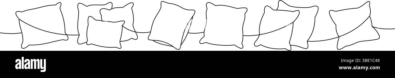 Set of fluffy pillows one line continuous drawing. Comfortable pillows ...