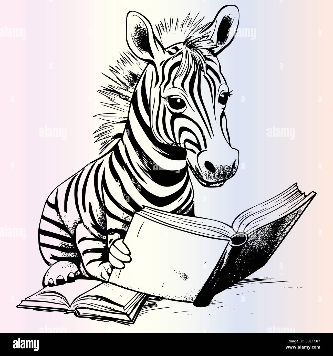 Zebra Reading Coloring Page Drawing For Kids Stock Vector Image & Art ...