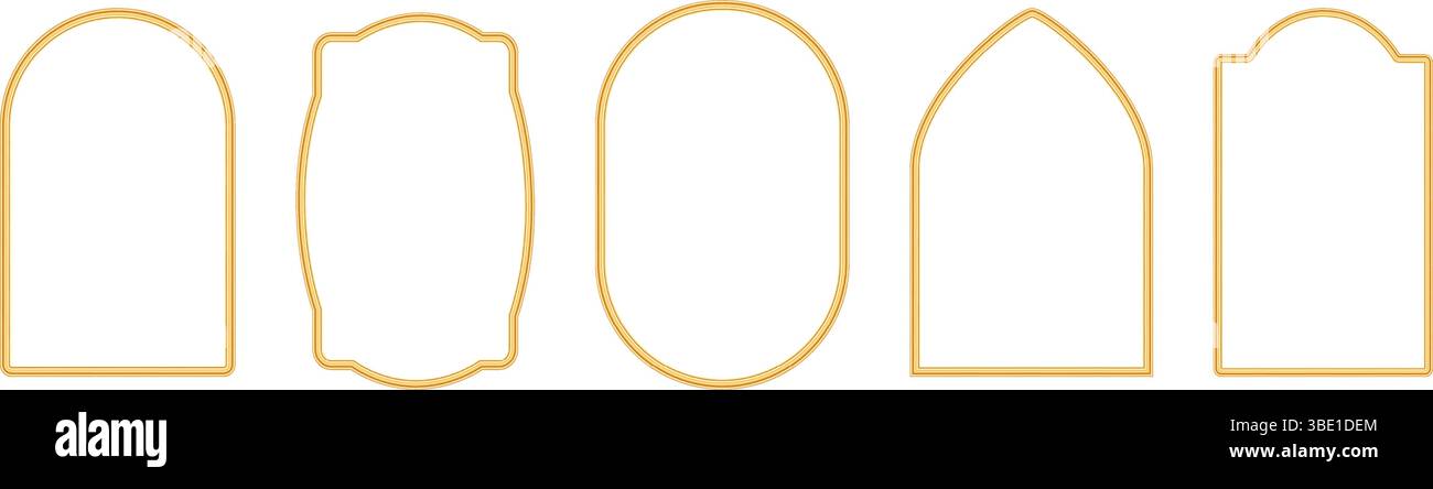 Collection of golden shiny arches in oriental style. Arabic frames ...