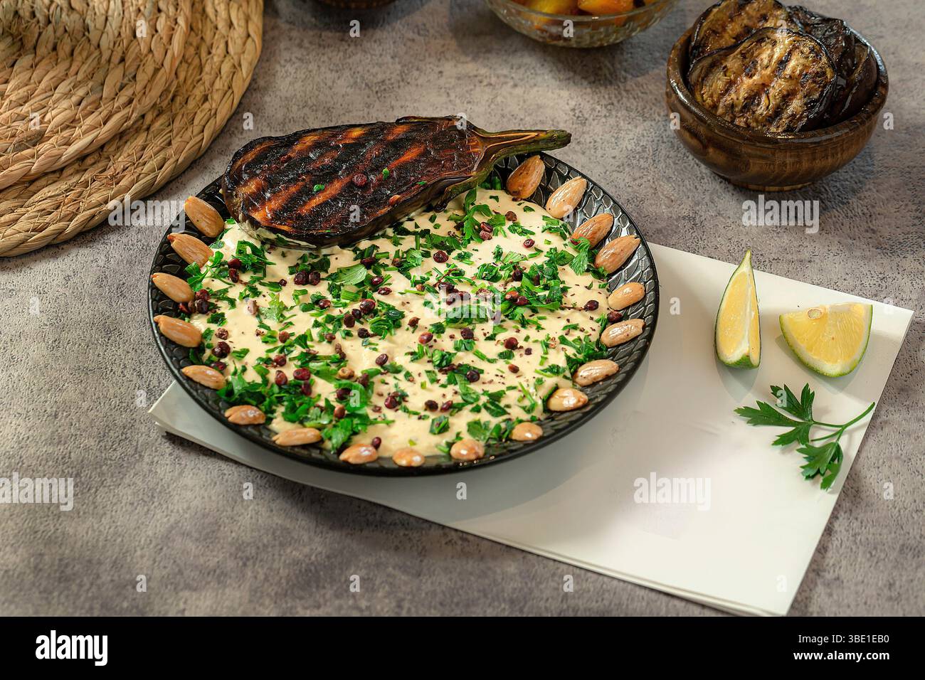 Creamy eggplant dip (mutabbal) made with tahini and lemon – traditional ...