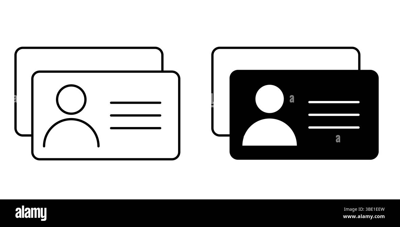 Driver license and ID card icon set in black and white style for ...