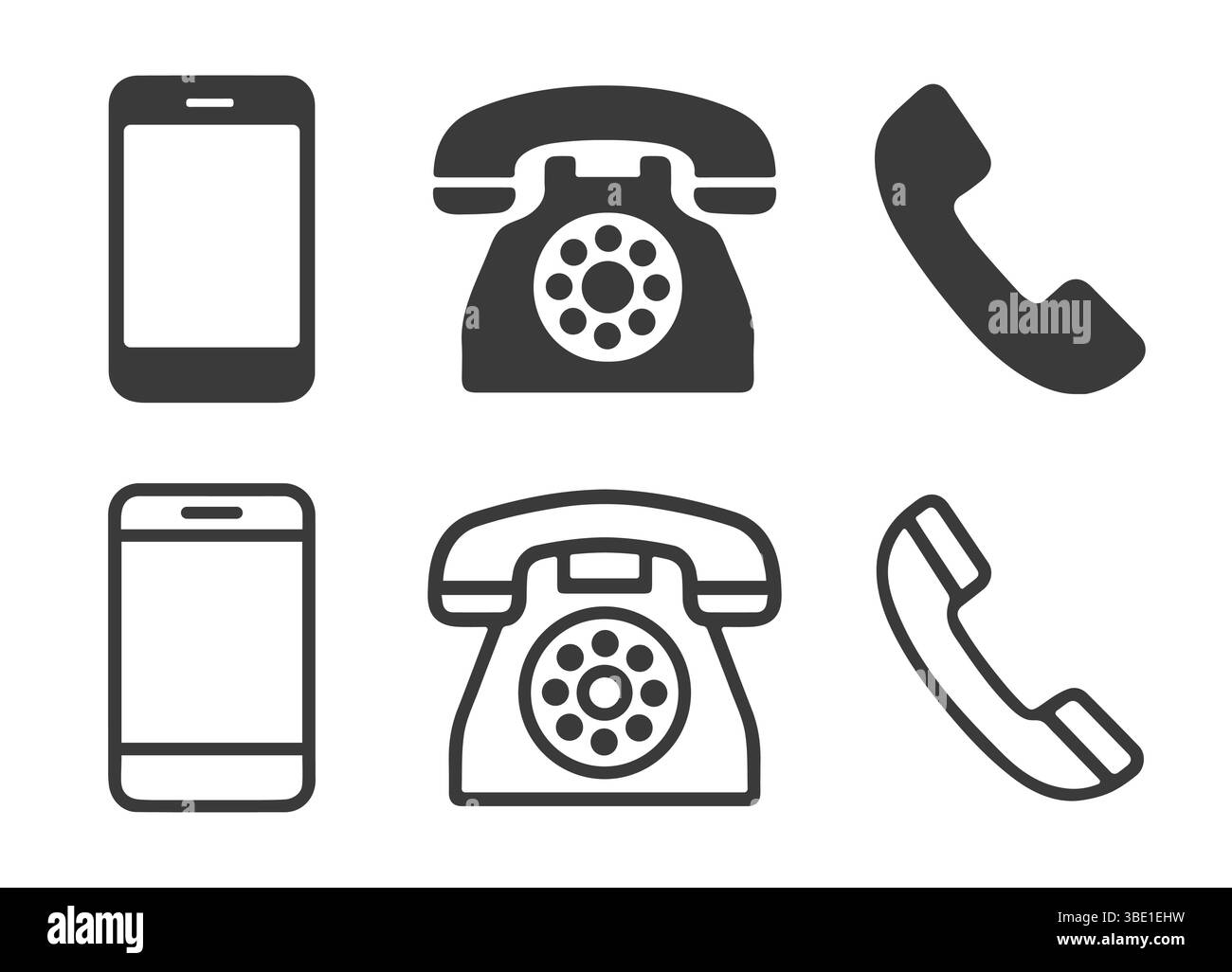 Phone contact connection icon symbol set. Old phone logo sign shape ...